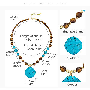 7TO U Healing Tiger Eye Stone Gemstone Bead Necklace,Birthstone Necklace Jewelry,Good Luck Gift for Unisex