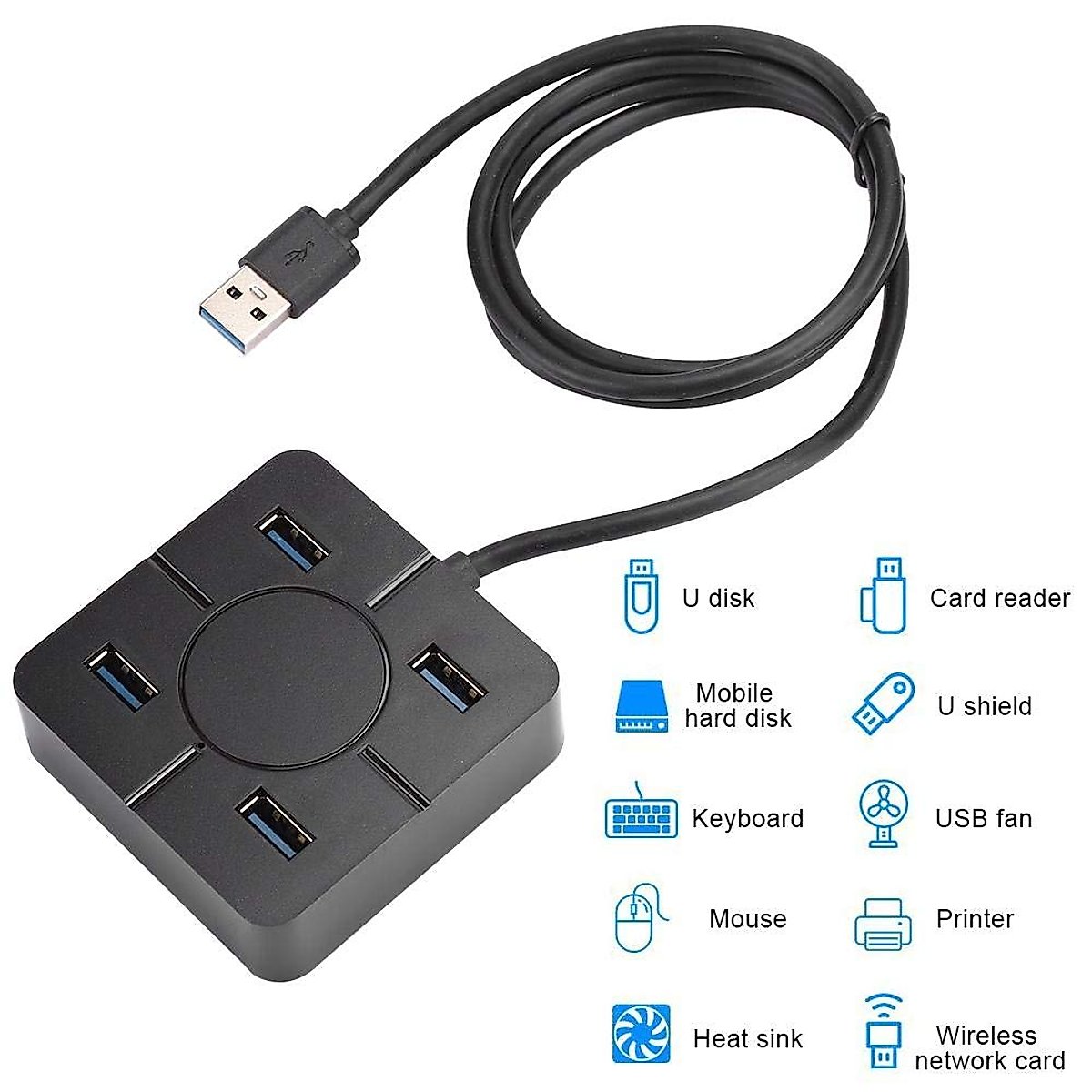 Docking Station, Black USB Hub, Hub, USB3.0 High Speed Transmission for Keyboard U Disk for Mouse Card Reader(Black)