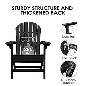 OTSUN Adirondack Chair, Large Lawn Chairs with 286 Lbs Weight Capacity, HDPE Outdoor Chairs Weather Resistant for Patio, Porch, Garden, Swimming Pool, Deck, Black