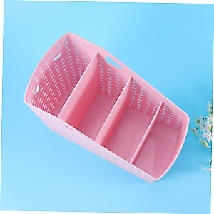 ibasenice 4 Plastic Storage Organizer Debris Storage Container 4 Grids Storage Box Makerup Organizer Make up Storage Basket Pink Plastic Storage Organizer