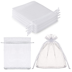 100PCS White Organza Jewelry Bags Drawstring 3 x 4 inch, Little Mesh Gift Pouches Mini Candy Organza Bags for Small Presents Jewelry Earrings Candy Treat Wedding Party Favors Mesh Pouch