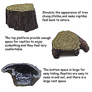 Reptile Habitat Cave Tortoise Basking Platform Turtle Tree Stump Hideout Cave Lizard Dock Resting Terrace Terrarium Accessories Aquarium Decor for Tortoise Lizard Chamelon Gecko Iguana