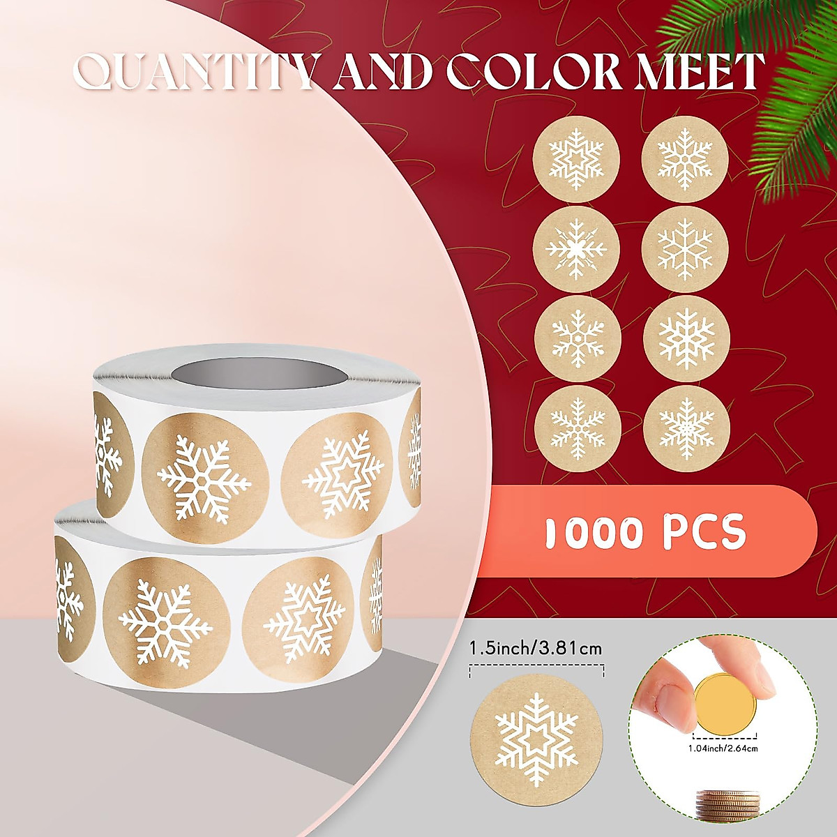 1000 Pieces 1.5 Inch Snowflake Stickers Christmas Envelope Seal Holiday Stickers Xmas Snowflake Seals Round Christmas Sticker Envelope Seal Decals for Christmas Winter Party Decor, 8 Styles