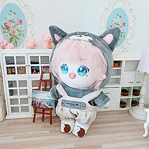 niannyyhouse Dog Suit Dress Up Hoodie Corduroy Overalls Shoes 7.8in（20cm） Plush Doll Stuffed Figures Toys Clothes Accessories (Gray)