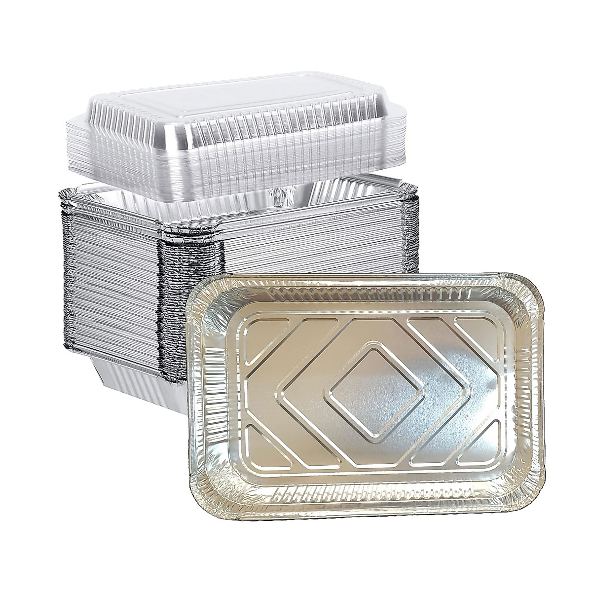 DHG PROFESSIONAL 4 LB Foil Pans with Lids 12 x 8 x 1.6” Aluminum Trays and Plastic Dome Lids for Baking, Roasting, Broiling, Or Storage (10 Sets)