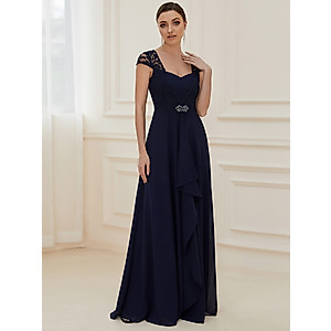 Ever-Pretty Women's Cap Sleeve Floral Lace V-Neck Maxi Summer Dress for Women Navy Blue US6