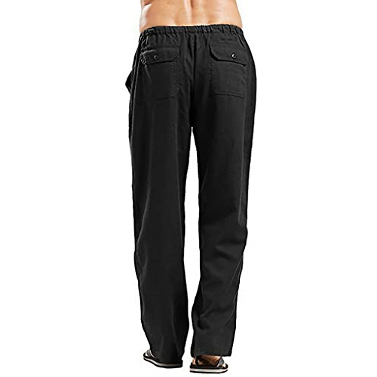 utcoco Qiuse Men's Casual Loose Fit Straight-Legs Stretchy Waist Beach Pants (X-Large, Black)