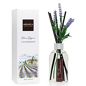 Aronica Flower Reed Diffusers Bathroom Decor, Lavender Field Scent, 6.76 oz, Home Decor Lavender Bathroom Air Freshener, Guest Room Decor, Infuser with Essential Oils, Office Decor for Women
