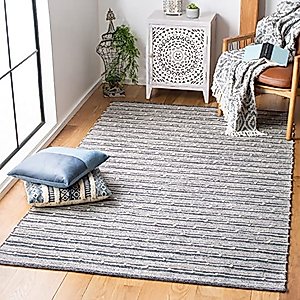 SAFAVIEH Striped Kilim Collection 6' x 9' Navy / Blue STK513N Handmade Flatweave Cotton Area Rug