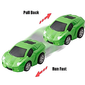 WISHTIME Pull Back Car Toy Set - 9 pcs Assorted Mini Die Cast Vehicle Friction Powered City Car Playset for Toddlers Kids Boys