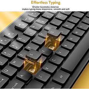 RATEL Office Wireless Keyboard, 2.4G Full-Size Silent Keyboard with Numeric Keypad, Long Battery Life, Lag-Free, Slim USB Cordless Keyboard for PC Laptop Computer Windows (Black)