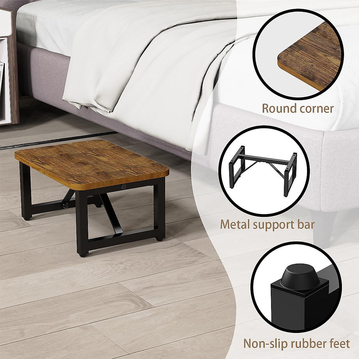 YAKANJ Step Stool,Sturdy Wooden Step Stool for Adults Kids Toddler,Heavy Duty Stable Foot Stool for Kitchen Bathroom Bedroom Closet Garden Living Room-Brown