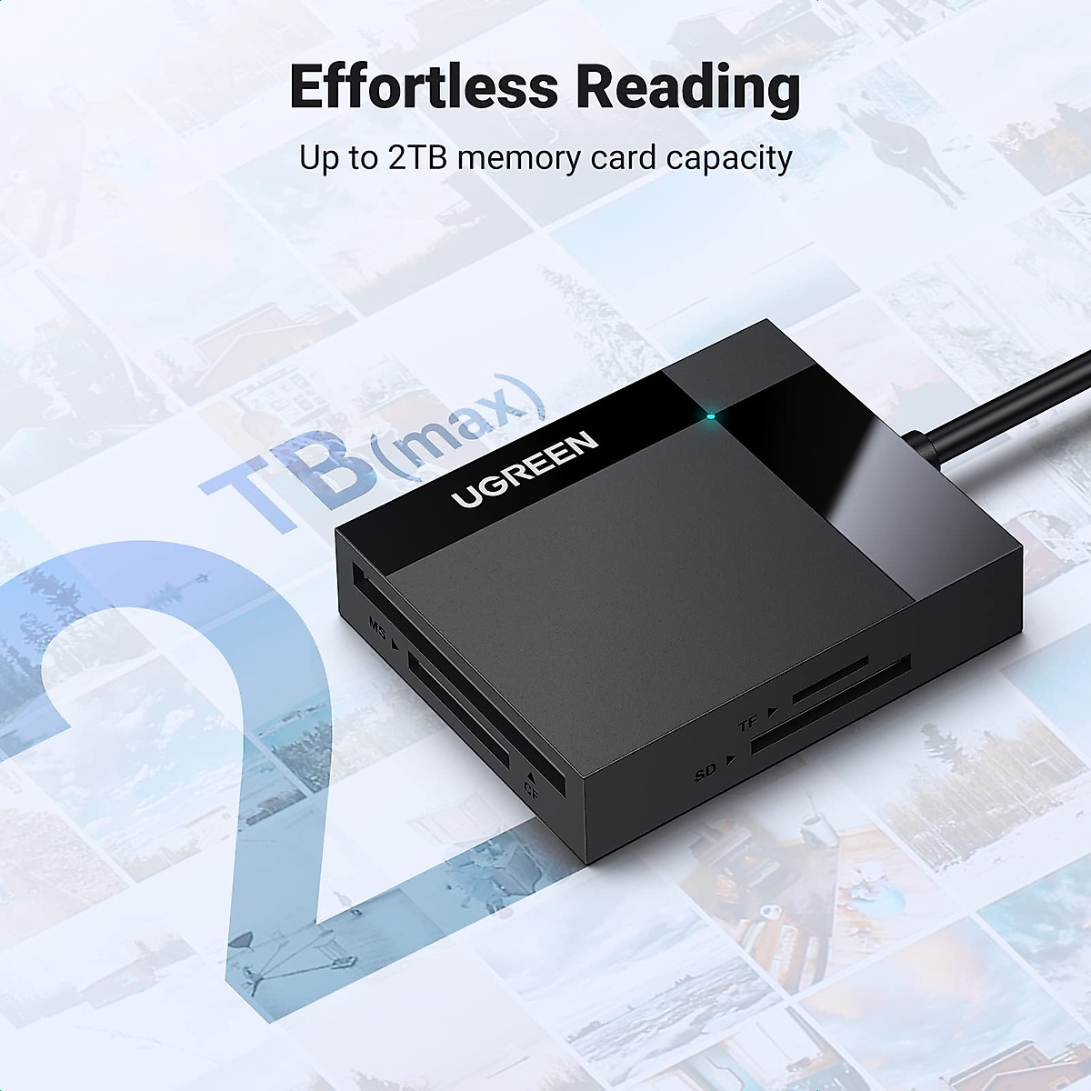 UGREEN SD Card Reader USB 3.0 Card Hub Adapter 5Gbps Read 4 Cards Simultaneously CF, CFI, TF, SDXC, SDHC, SD, MMC, Micro SDXC, Micro SD, Micro SDHC, MS, UHS-I (Black)