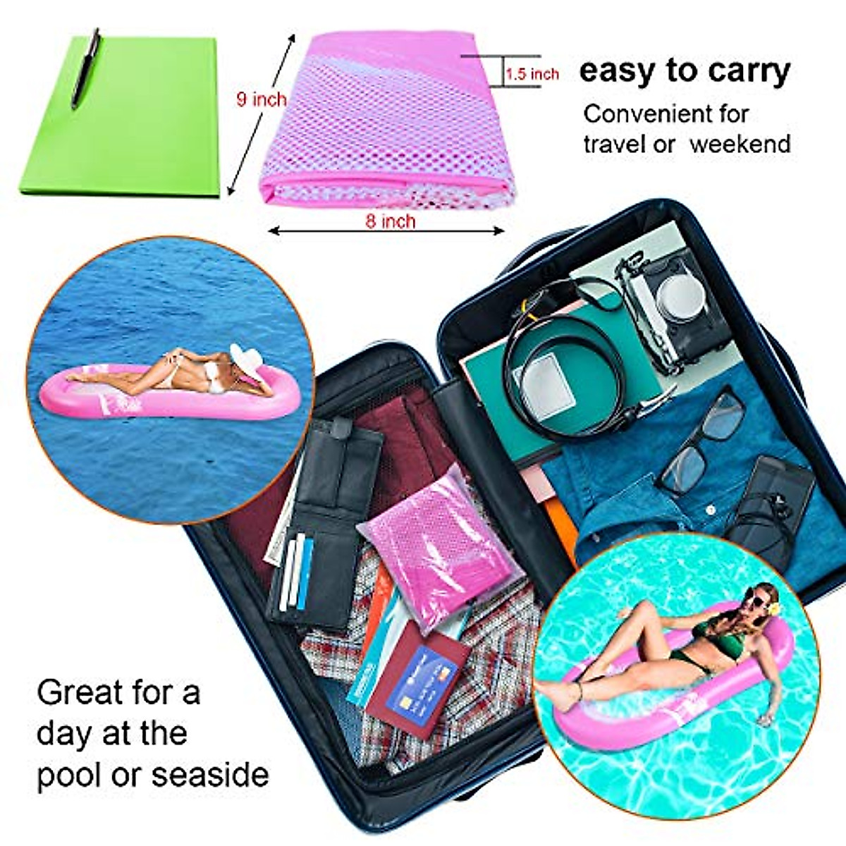 SUNSHINEMALL Inflatable Pool Float, Multi-Purpose Pool Hammock (Saddle, Lounge Chair, Hammock, Drifter) Pool Chair, Portable Water Hammock (Pink-68x32x8inch)