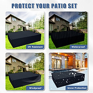 XIZZI Patio Furniture Covers Square Table and Chair Cover-210D Black Silver Coated Waterproof Outdoor Sectional Sofa Set Cover Fits up to 110"L x 84"W x 28"H,Black