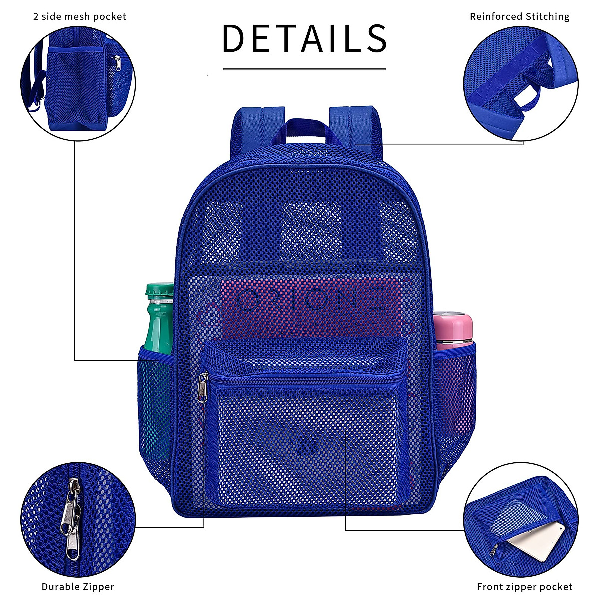 USPECLARE Heavy Duty Semi-Transparent Mesh Backpack，See Through College Student Backpack (Blue)