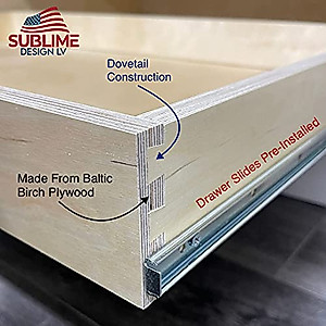 Sublime Design - 18" Inch Wide Side Mount - Baltic Birch Wood Pull Out Drawers For Kitchen Cabinets | Sliding Pantry Storage Organizer - Pull Out Kitchen Drawer Replacement - Cabinet Slide Out Shelves