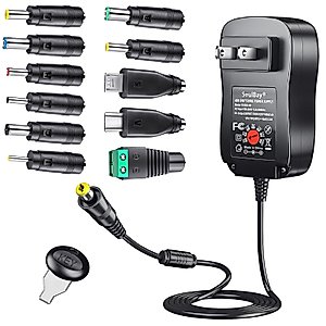 SoulBay 48W Universal AC Adapter DC 5V 6V 7.5V 9V 12V 15V 19V 20V Switching Power Supply 100-240VAC Input US Plug Transformer with 11 Tips for Household Electronics, USB-C & 5.5 * 2.1mm Included
