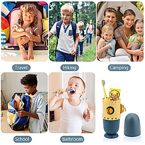 Pwsap Toothbrush Travel Case, Removable and Portable 3 in 1 Toothbrush Holder Cup, Use for Travel, Hiking,Camping, School, Bathroom, Cute and Playful Submarine Styling for Kids and Teens (Blue)