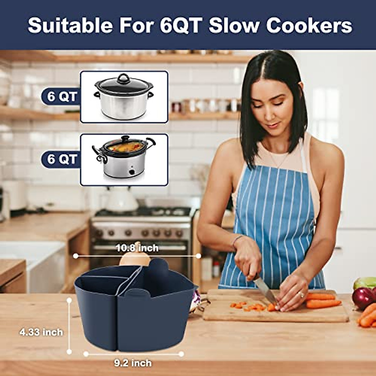 Slow Cooker Liners,blueear 3 in 1 Reusable Silicone Slow Cooker Divider Liner,Slow Cooker Accessories For Most 6 QT Slow Cooker