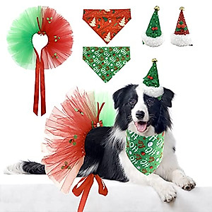 Vehomy Dog Christmas Costume - Christmas Dog Cat Tutu Skirt with Bell and Bow Tie Pet Xmas Hat Hairpin and Christmas Dog Bandanas Puppy Kitty Xmas Accessories for Cats Small Medium Dogs 5Pcs