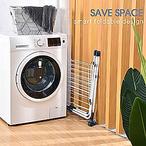 TOOLF Clothes Drying Rack, 3-Tier Collapsible Laundry Rack Stand Garment Drying Station with Wheels and 4 Hooks, Indoor-Outdoor Use, for for Bed Linen, Clothing, Socks, Scarves