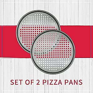 Maxi Small Pizza Pan w/Holes, Non-Stick, Scratch Resistant, Pizza Pan Set of 2, Made with Steel & Aluminum for Crispy Crust, Round Pizza Pan for Oven,13 Inch Baking Steel Pizza Pan Tray