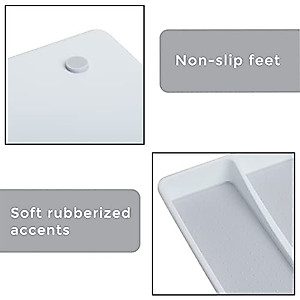 Smart Design 3-Compartment Plastic Drawer Organizer - Non-Slip Lining and Feet - BPA Free - Utensils, Flatware, Office, Personal Care, or Makeup Storage - Kitchen - White with Gray