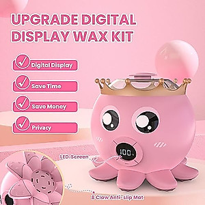 Octopus Shape Waxing Kit for Women, Digital Wax Warmer for hair removal, wax melt warmer with 4 bags Hard Wax Beads for Full Body, Brazilian, Bikini, Legs, Facial, Eyebrow, Armpit Hair Removal