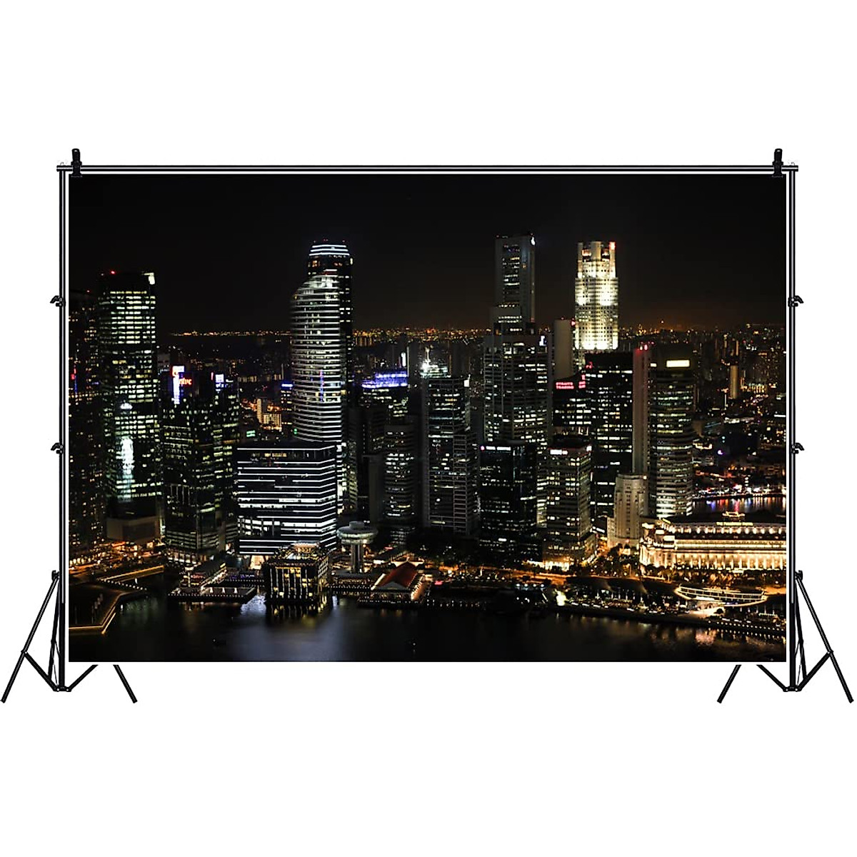 Laeacco 7x5ft Aerial View Famous Big City Backdrop for Photography Modern City Night View Background Skyscraper Urban Light Skyline Birthday Party Banner Online Live Broadcast Video Prop Photo Studio