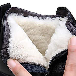 KISHME Men's Boots 100% Genuine Leather Men's Winter Boots Warm Plush Cold Winter Shoes Men's Ankle Boots Cowhide Men's Cotton Shoes (Color : Black, Size : 10)