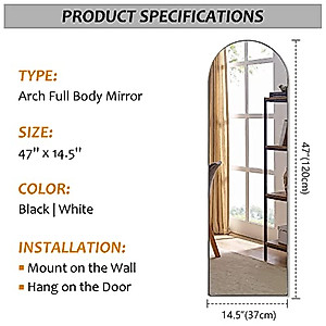 Kasibie Arched Full Length Mirror, 47"x14.5" Wall Mounted Mirror, Over The Door Hanging Mirror, Leaning Against Wall Mirror, Sleek Arched Mirror for Bedroom Living Room (Black)
