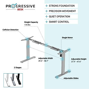 Progressive Desk Adjustable Standing Desk 60 x 30 inch. Height Stand up Raised Desk. Intelligent Standing Electronic desks for Home Office - 60 inch