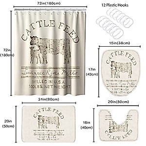 Final Friday Farmhouse Cattle Feed Cow Rustic Bathroom Sets with Shower Curtain 72Wx72H and Rugs and Accessories Decor with Bath Mat, U-Shaped Contour Velvet Washable 20 x 31 inches Ivory White