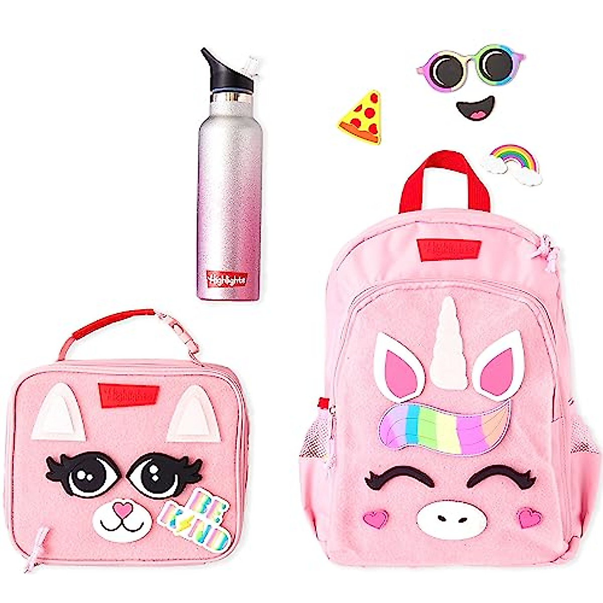 Highlights Customizable Critter Creator 15" Backpack Set for Kids with 15" Pink Backpack, Insulated Lunch Box, and Leakproof Water Bottle, For Boys and Girls Ages 3+