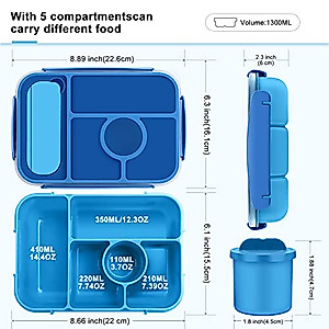 Dagugu Lunch Box Kids,Bento Box Adult Lunch Box,Lunch Box Containers for Adults/Kids/Toddler,5 Compartments Bento Lunch Box with Leakproof Sauce Vontainers,Microwave/Dishwasher/BPA Free(Blue)