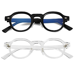 JOVAKIT Trendy Round Blue Light Blocking Glasses for Women Men Retro Vintage Circle Style Non-prescription Computer Glasses (Black+Transparent)