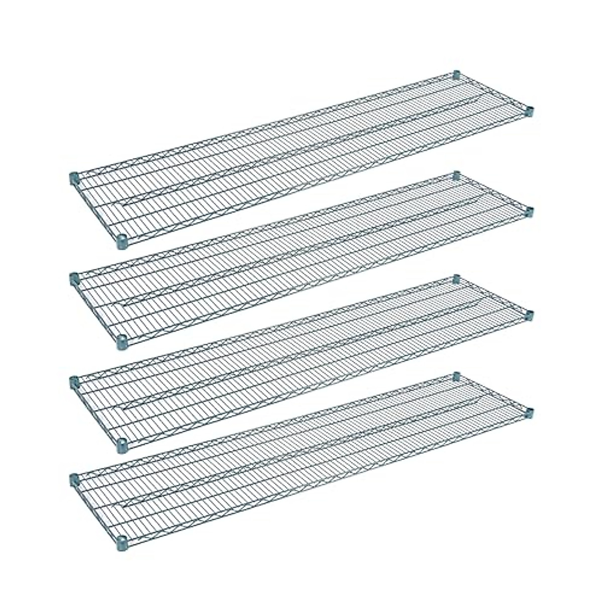 Restaurantware - Shelves ONLY: RW Base 18 x 72 x 1.5 Inch Epoxy Shelves, 4 NSF Certified Wire Shelves - Shelving Posts Sold Separately, with 32 Split Sleeves, Green Steel Shelves, Does Not Corrode