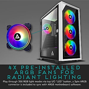 Apevia Genesis-WH Mid Tower Gaming Case with 2 x Tempered Glass Panel, Top USB3.0/USB2.0/Audio Ports, 4 x RGB Fans, White Frame
