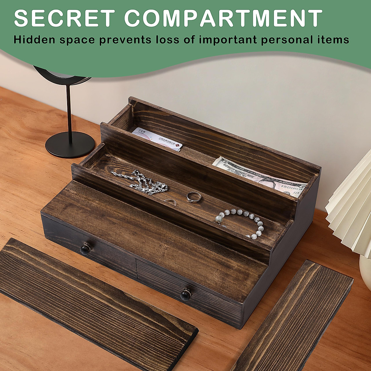 Boulphia Cologne Organizer for Men, 3-Tier Cologne Stand with Drawer and Hidden Compartment, Wooden Cologne Shelf for Perfume Display Holder, Great Gifts for Men, Vintage