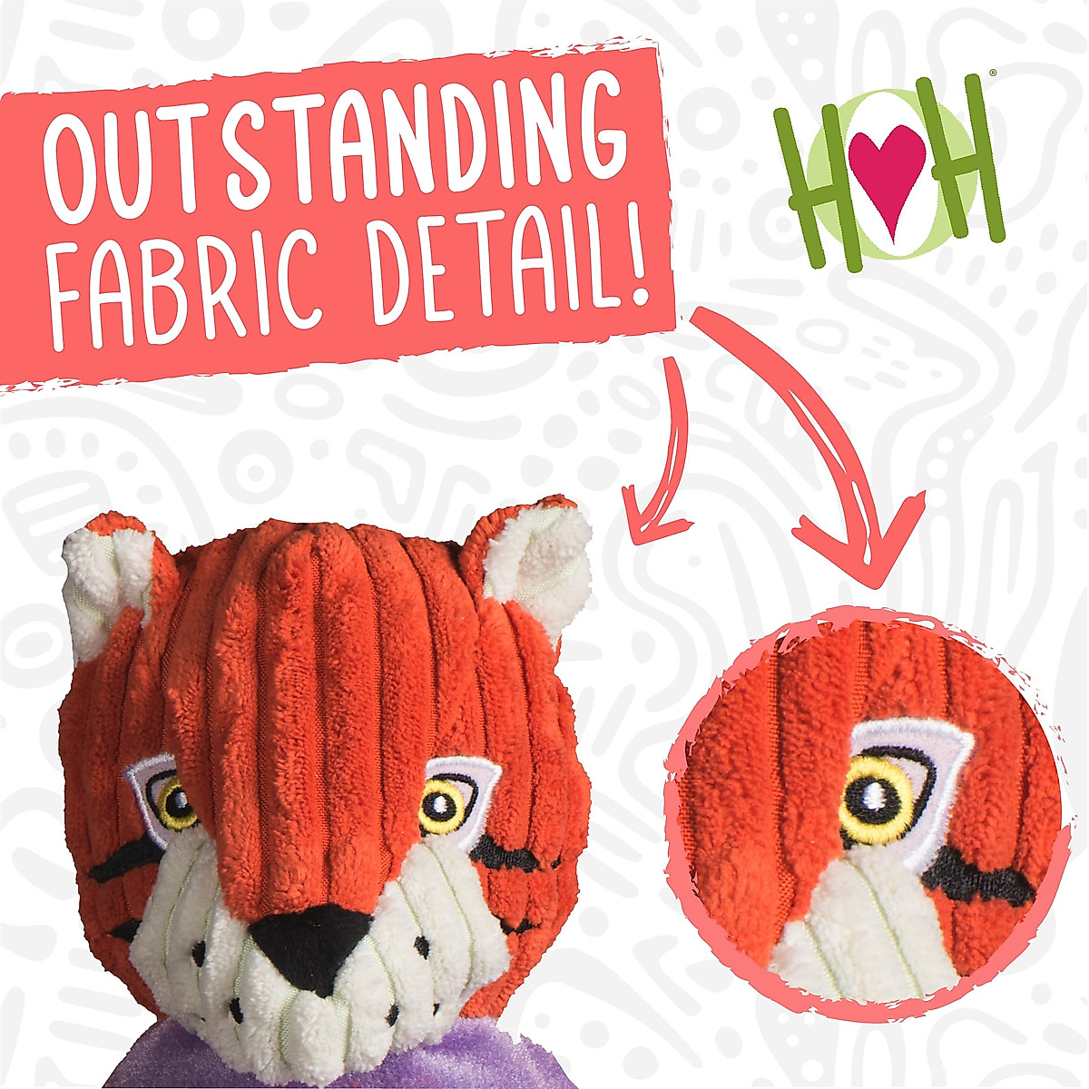 HuggleHounds Knottie Plush Dog Toy - Dog Stuffed Animal Toy, Puppy Toys, Squeaky Dog Toy for Small, Medium & Large Dogs, Durable Plush to Keep Busy, Officially Licensed - LSU Mike The Tiger, Large