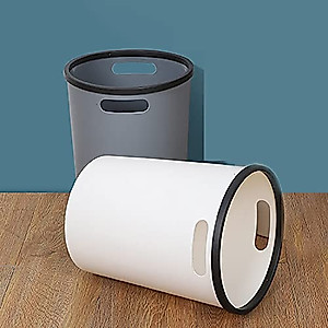 Zhongren 3 Gllon Trash Can Wastebasket Round Plastic Recycling Bin with Handles Garbage Container for Kitchen Office Bathroom Living Room Bedroom Commercial White+Grey-4 Pack