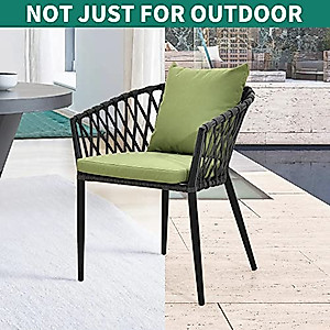 YITAHOME Outdoor Dining Chair Set of 2, Rope Woven Design Bistro Chairs, Indoor-Outdoor Armchair Seating for Patio, Backyard, Poolside, Balcony - Green and Grey