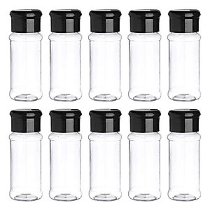 Aislor 10 Pack 100ml Plastic Spice Jars Bottles Containers with Black Cap â€“ Perfect for Storing Spice, Herbs and Powders Black One Size