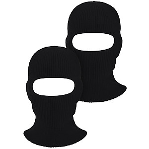 2 Pieces 1 Hole Ski Mask Knitted Face Cover Winter Balaclava Full Face Mask for Men Women Winter Outdoor Sports Black