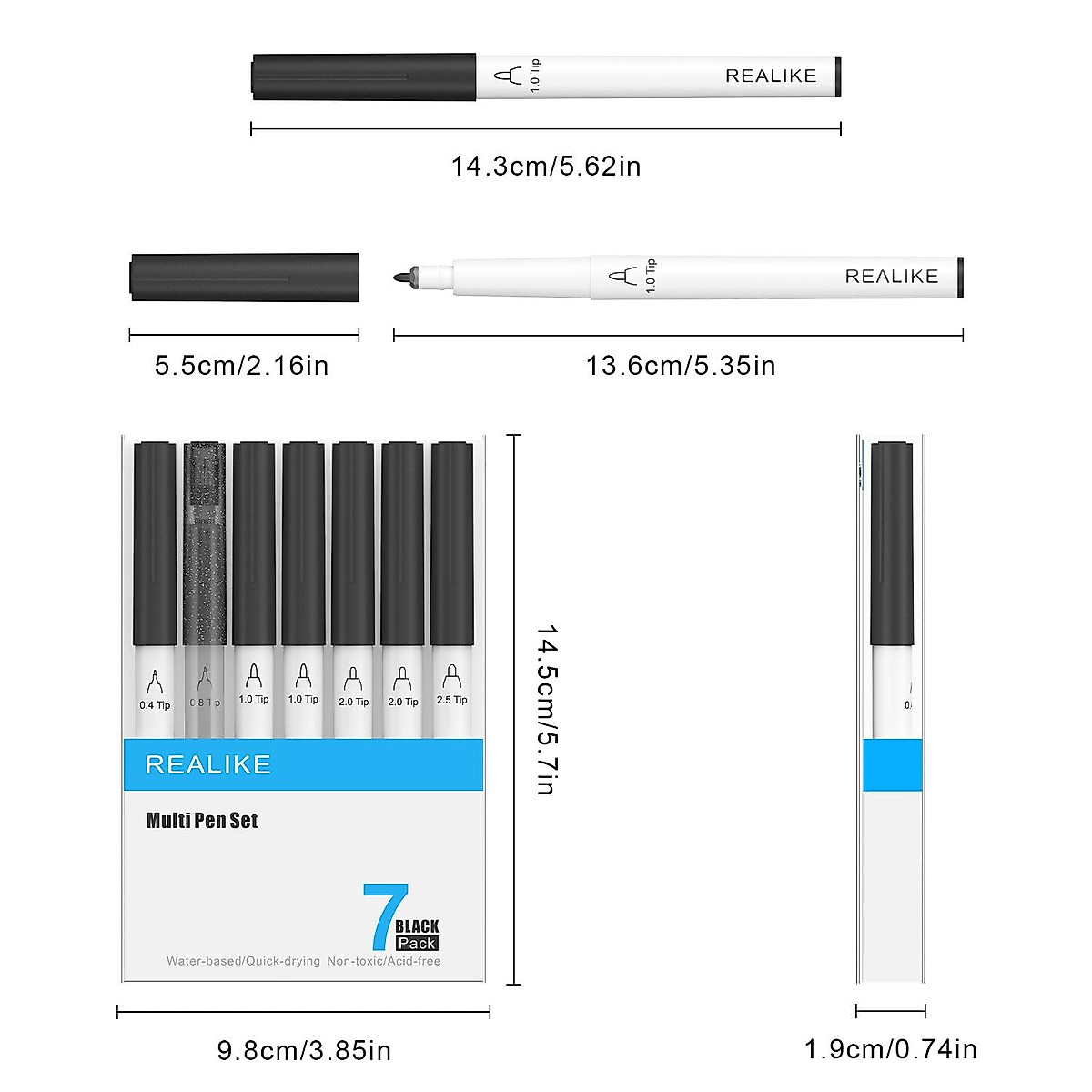 REALIKE Variety Pens for Cricut Maker 3/Maker/Explore 3/Air 2/Air,Black Pens Set of 7Pack Include Fine Point Pen,Glitter Gel, Marker, Calligraphy Writing Drawing Pens Compatible with Cricut