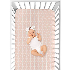 Sweet Jojo Designs Blush Pink and White Chevron Arrow Baby or Toddler Fitted Crib Sheet for Watercolor Elephant Safari Collection