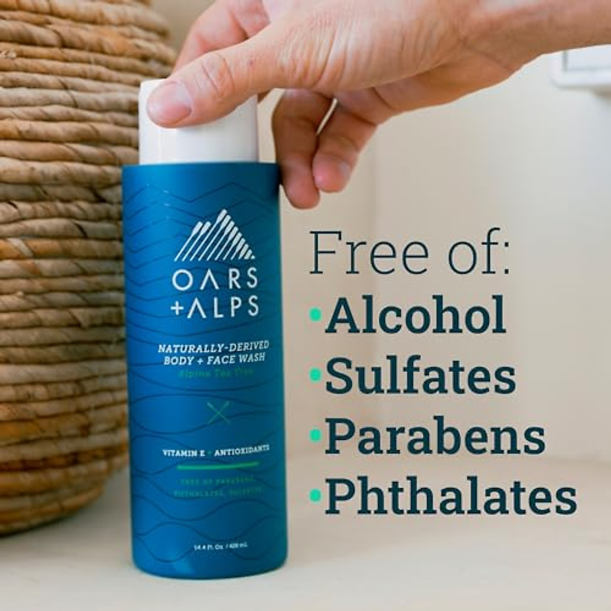 Oars + Alps Men's Moisturizing Body and Face Wash, Skin Care Infused with Vitamin E and Antioxidants, Sulfate Free, Alpine Tea Tree, 2 Pack