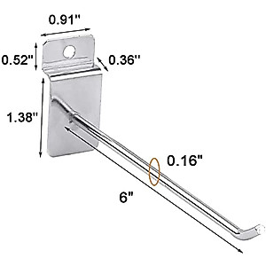 tonchean 100 PCS Chrome Slatwall Display Hooks for Slatwall Board 6 Inch Commercial Grade Metal Retail Hooks Sliver Assortment Garage Storage Organizer Display Hooks for Panel Iron