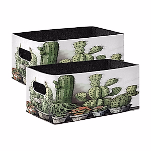 YETTASBIN Cactus Felt Storage Baskets with Handle, Collapsible Open Storage Bin Drawers Storage Box for Shelf Closet Office Bedroom Nursery Home, 2 Pack